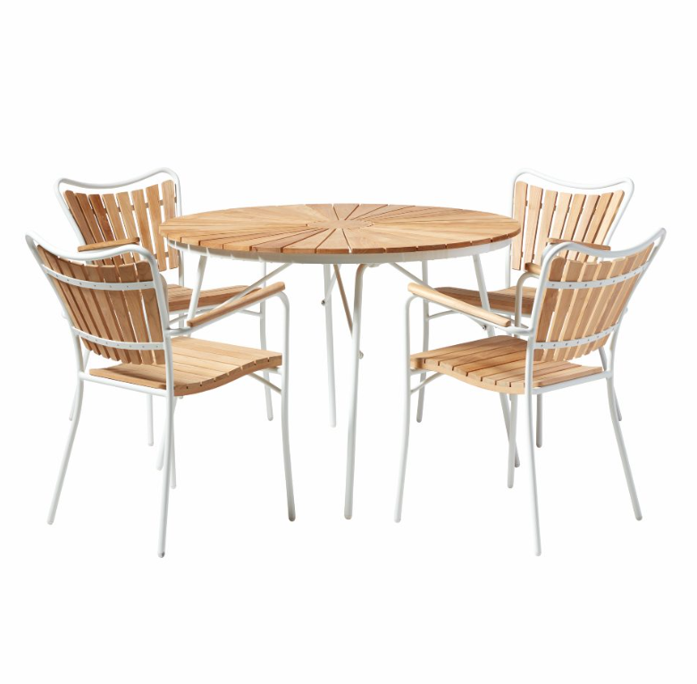 Cinas Ellen Set, Teak og Hvit Aluminium Ø110 + 4 Stoler ...